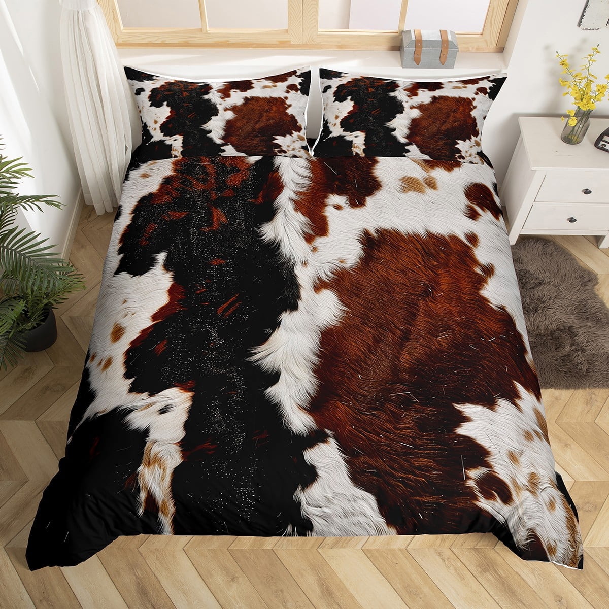 Highland Cow Print Comforter Cover Cow Printed Bed Set,Brown and White ...