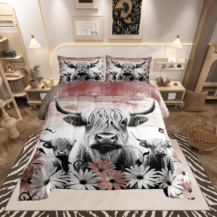 Erosebridal Highland Cow Print Comforter Set Full,Red Western Farmhouse Bedding Sets Rustic Home ...