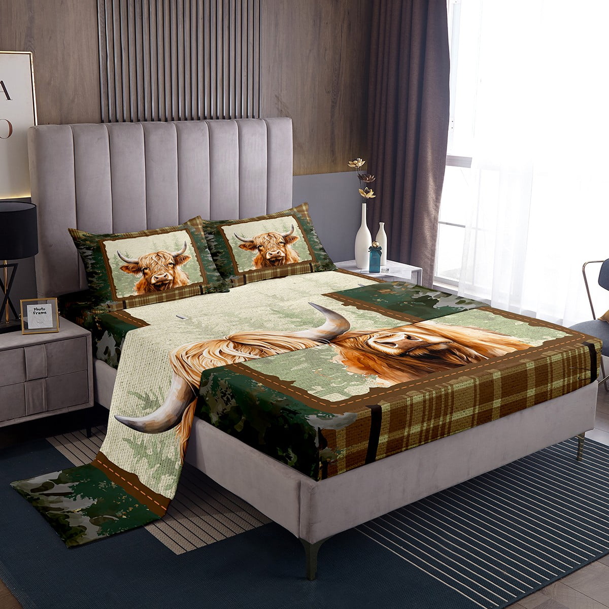 Highland Cow Queen Bed Sheets Set ,Farmhouse Decor Bull Cattle Sheets ...