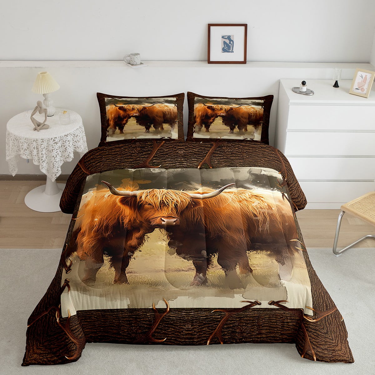 YST Highland Cow Queen Size Comforter Set Farm Animal Bedding Set for ...