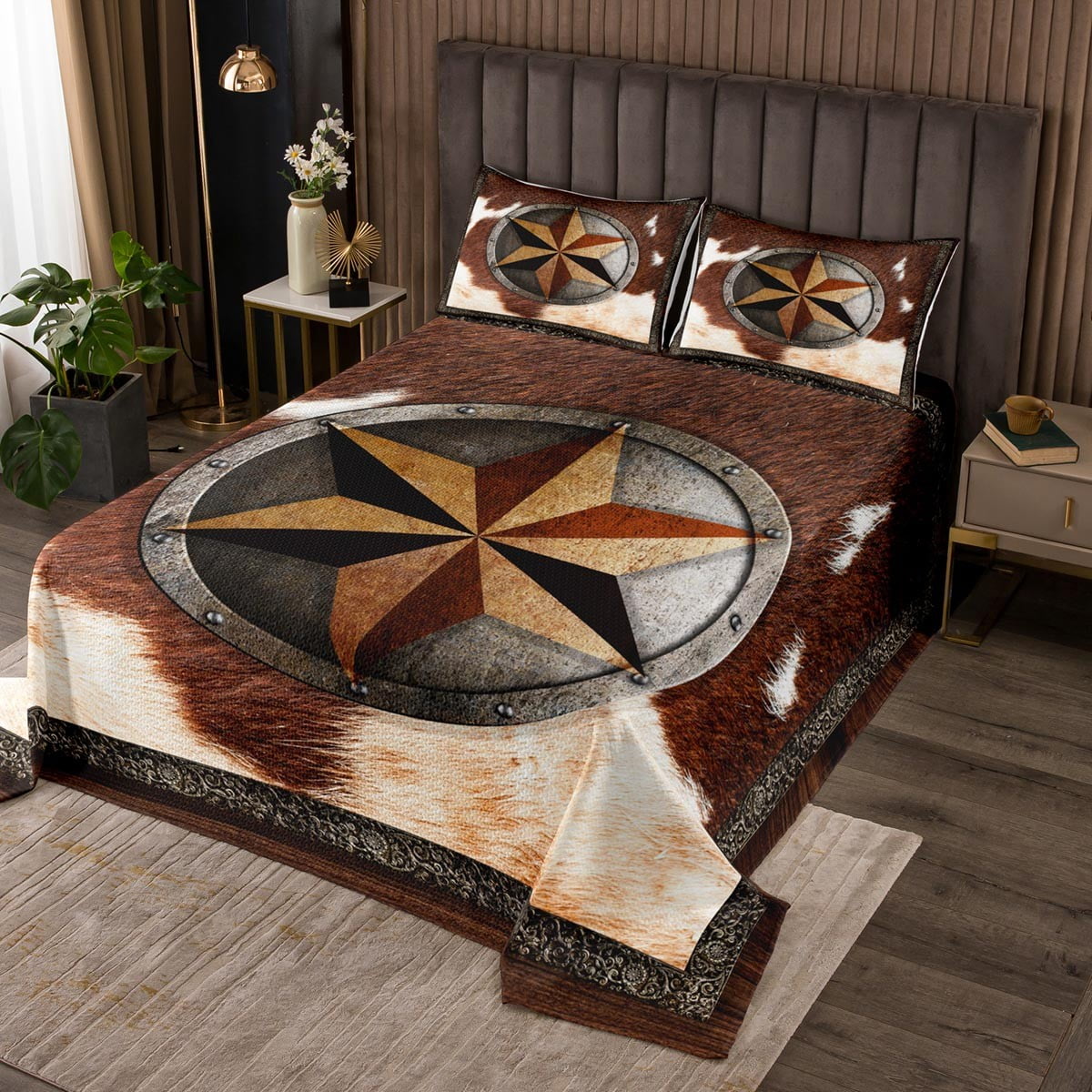 Erosebridal Highland Cow Quilt Set Queen,Western Texas Star Bedding Set,Rustic Farmhouse Cabin ...