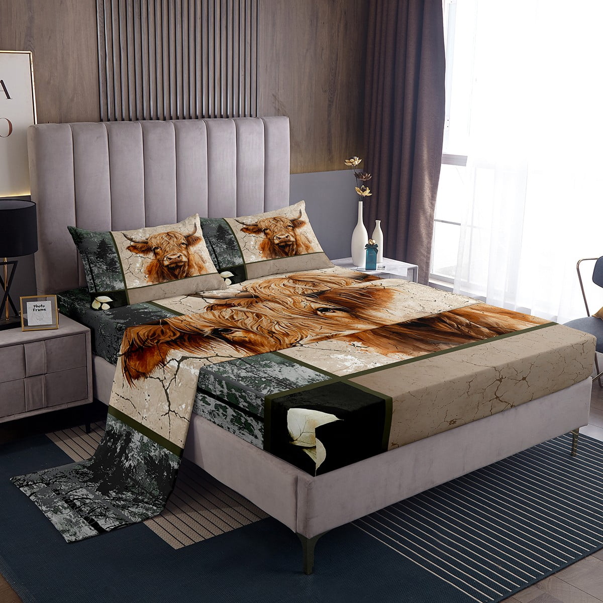 Highland Cow Sheet Set Vintage Pine Trees King Bed Sheets Set ,Wild ...