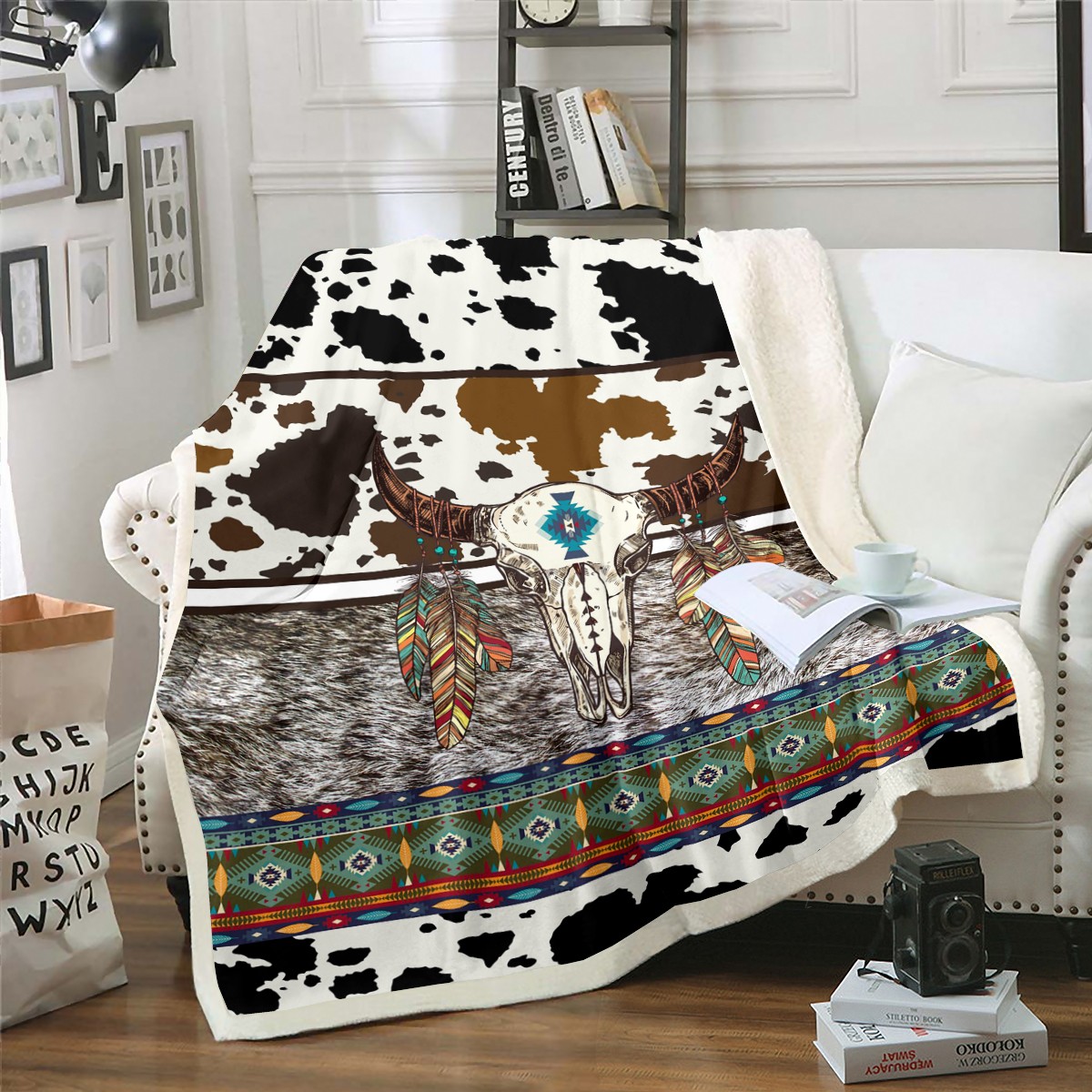 Highland Cow Skull Blanket Southwestern Western Throw Blanket 60"x80 ...