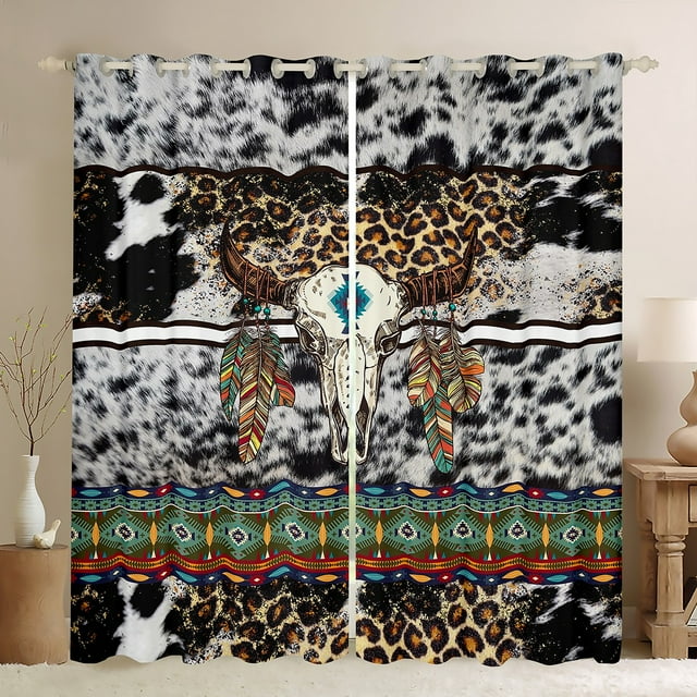 YST Highland Cow Skull Western Curtains & Drapes,Cheetah Print Curtains ...