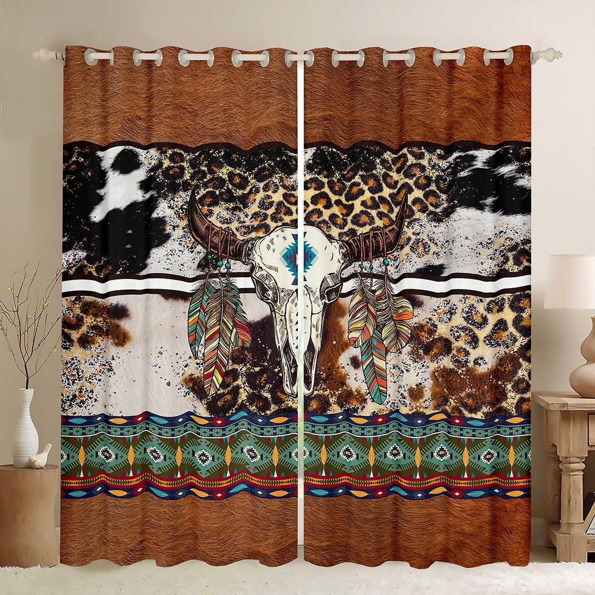 YST Highland Cow Skull Western Curtains & Drapes,Cheetah Print Curtains ...