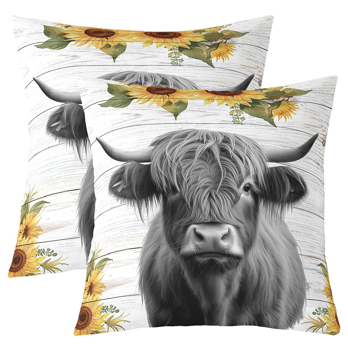Highland Cow Throw Pillow Covers Set of 2 ,Farm Western Animal Pillow ...
