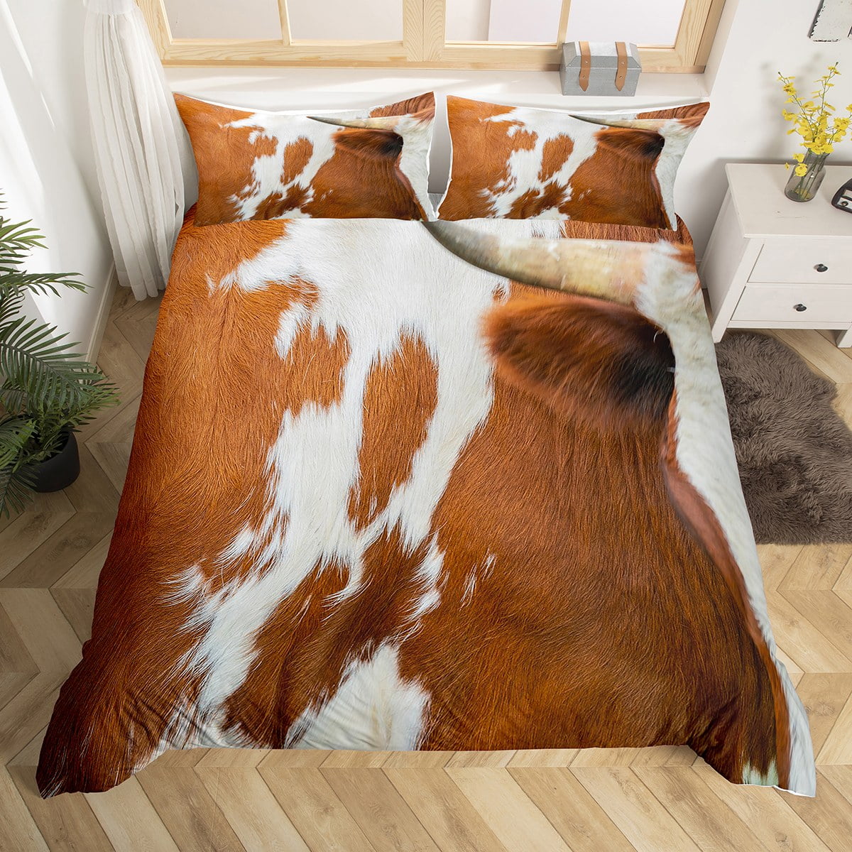 Erosebridal Highland Cowhide Comforter Cover for Cowboys Cowgirls, Cow Print Bedding Set Rustic ...