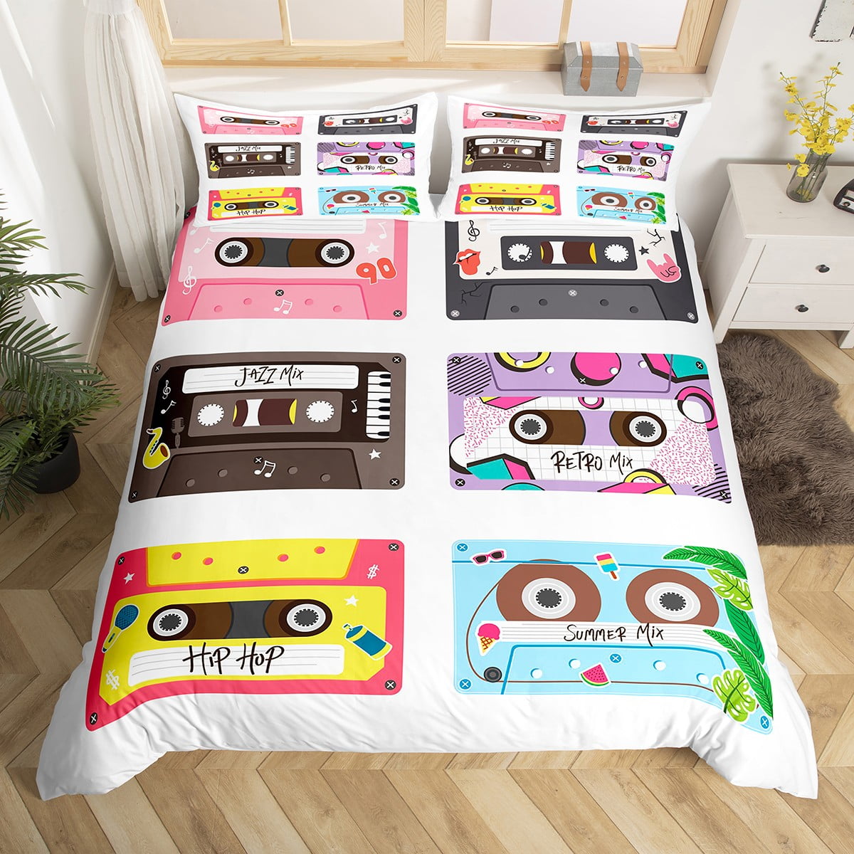 YST Hip Hop Music Bedding Set For Boys Girls Cartoon Audio Cassette ...