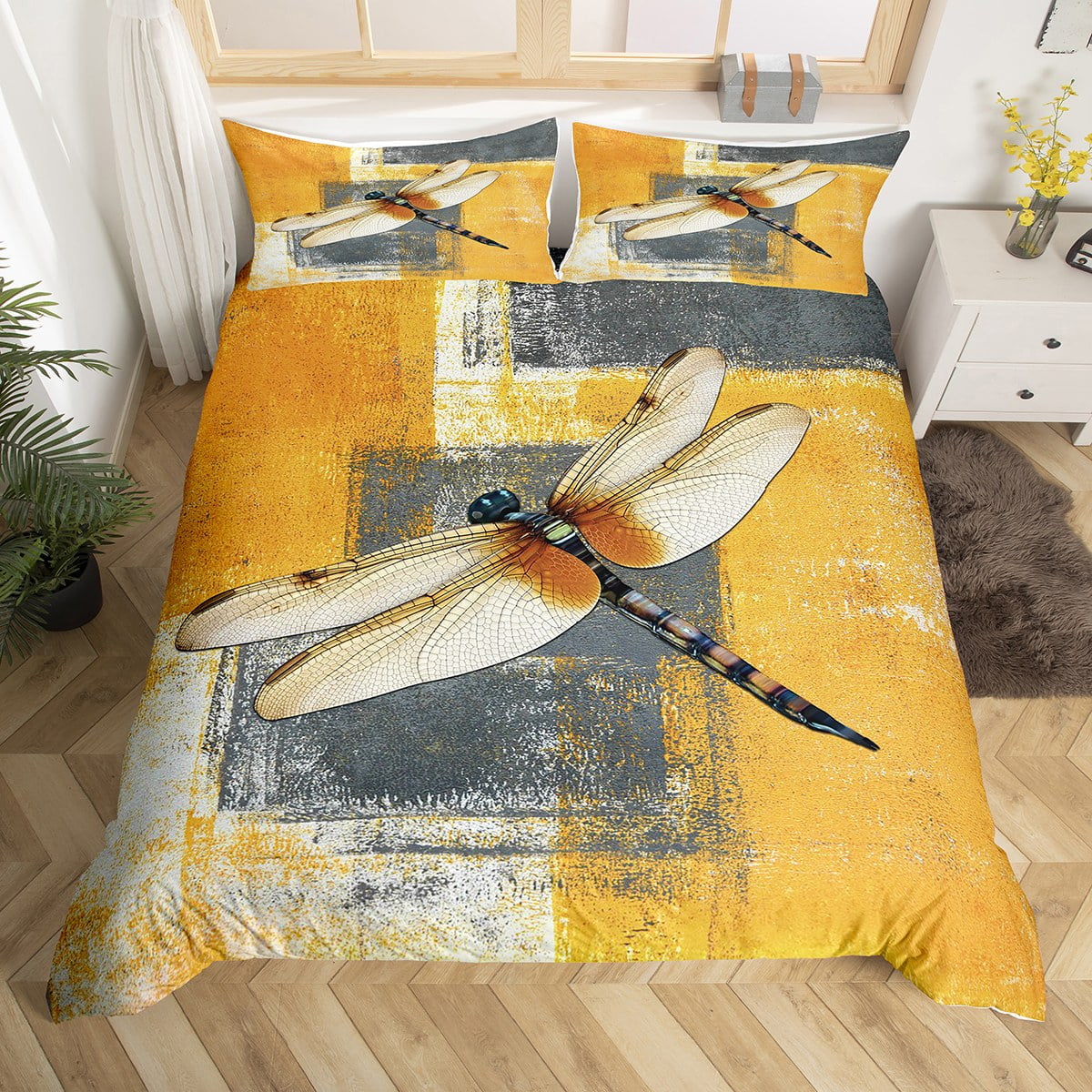 YST Hippie Dragonfly Bedding Sets Queen Gold Ombre Comforter Cover ...
