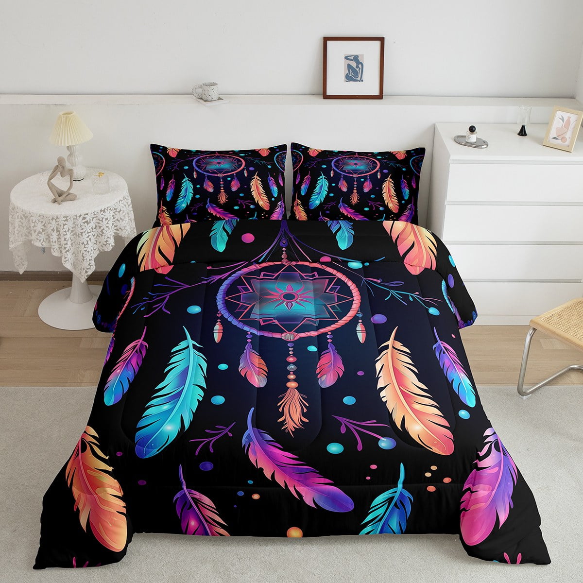 Hippie Dreamcatcher Bedding Sets Queen Boho Mandala Comforter Set ...
