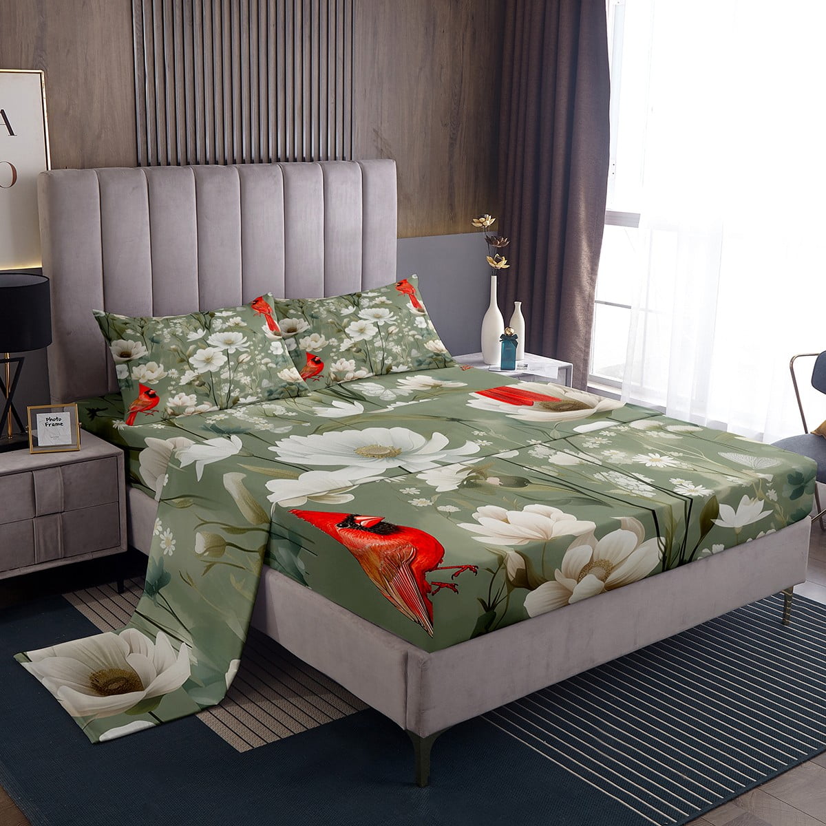 Hippie Floral Bedding Queen Size Cartoon Cardinal Bird Bed Sheets Set ...