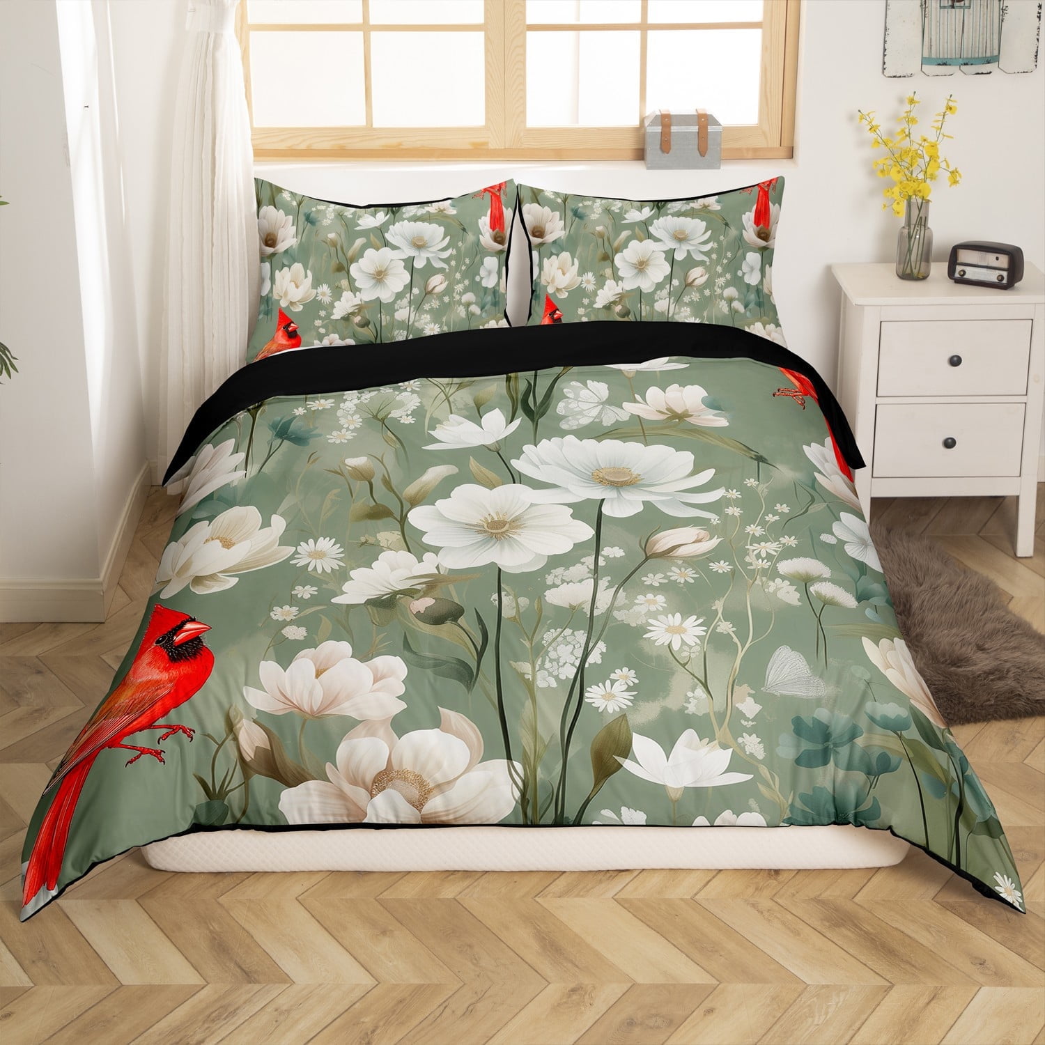 Hippie Floral Full Duvet Cover Cartoon Cardinal Bird Bedding Set,Animal ...