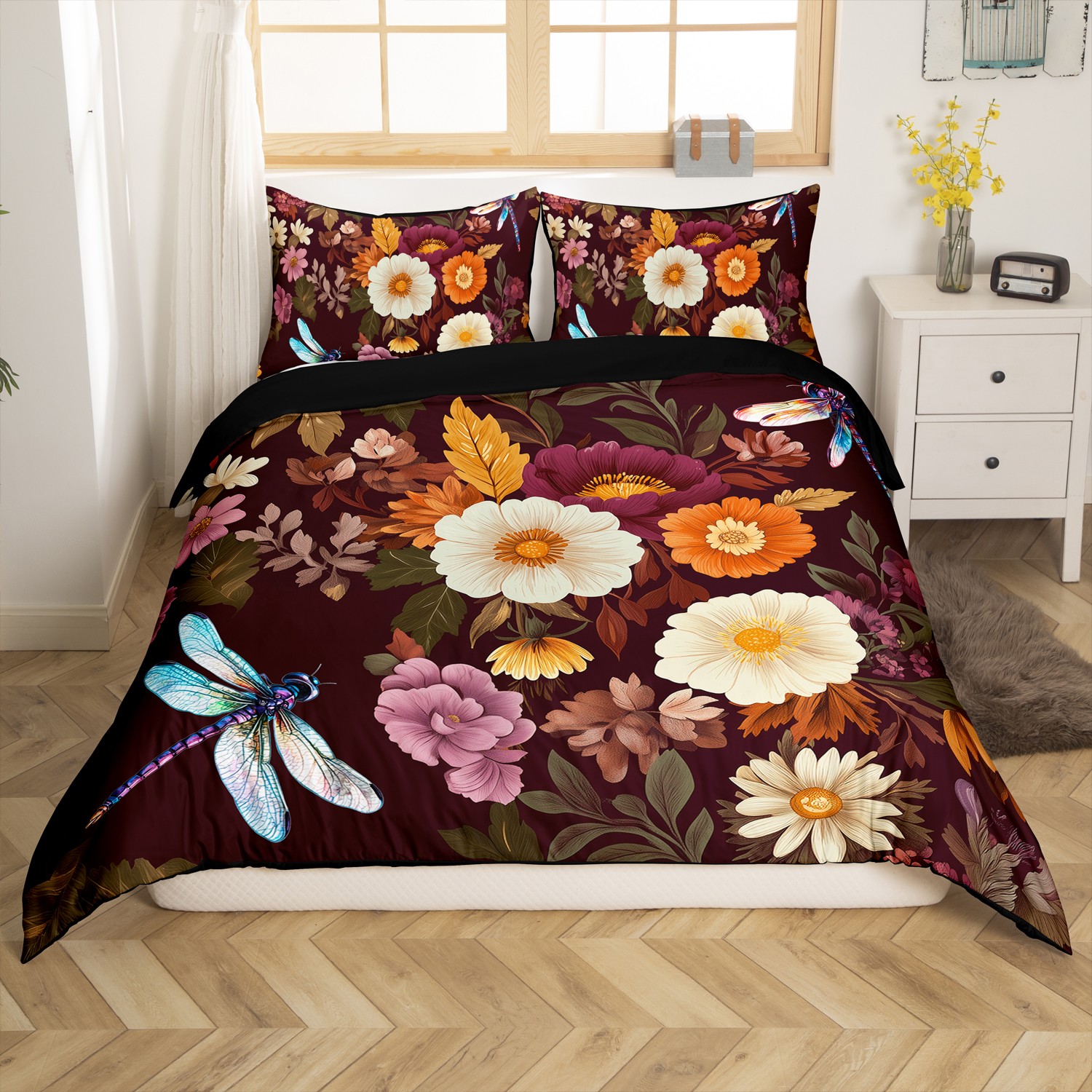 Hippie Floral Full Duvet Cover Cartoon Dragonfly Bedding Set,Animal Bed ...