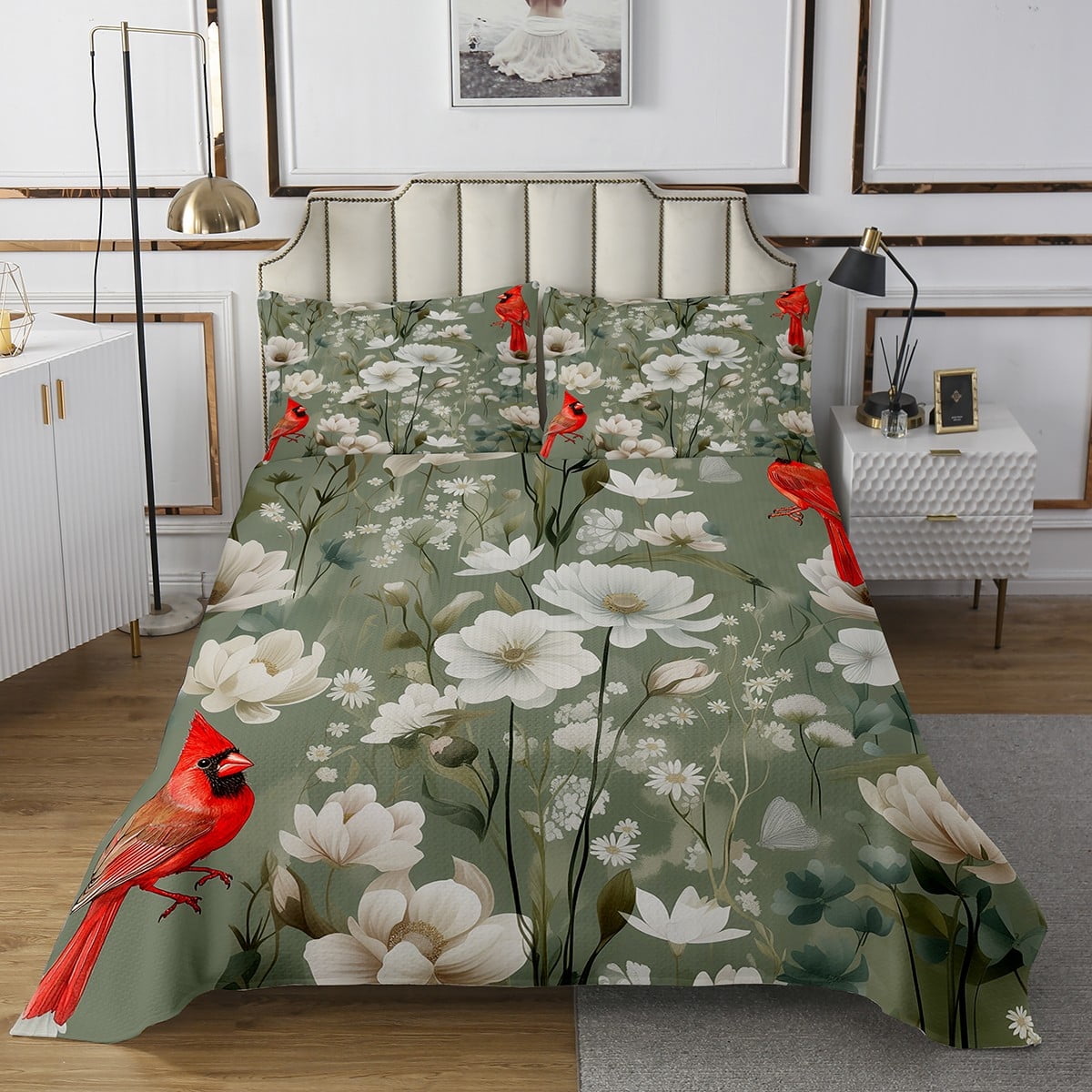 Hippie Floral Twin Bedspread Set Cartoon Cardinal Bird Quilt Set,Animal ...