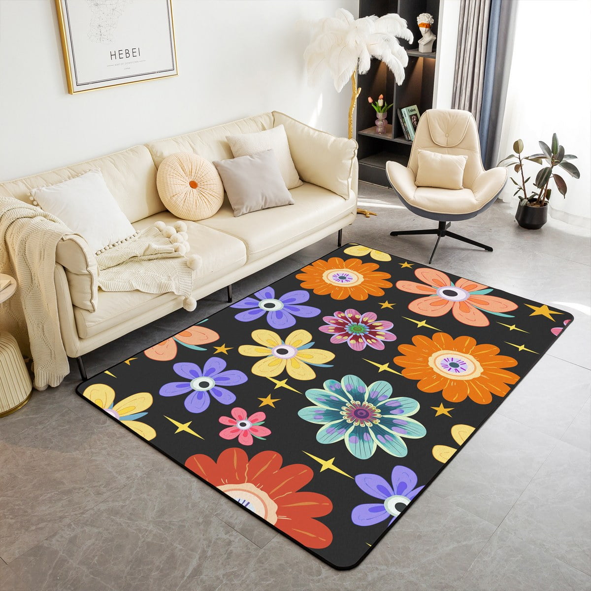 Erosebridal Hippie Flower Area Rug ,Groovy Style Carpet 5x7 for Bedside ...