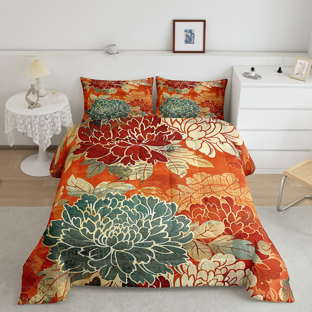 Hippie Flower Full Size Comforter Set,Funky Groovy Flowers Bedding ...