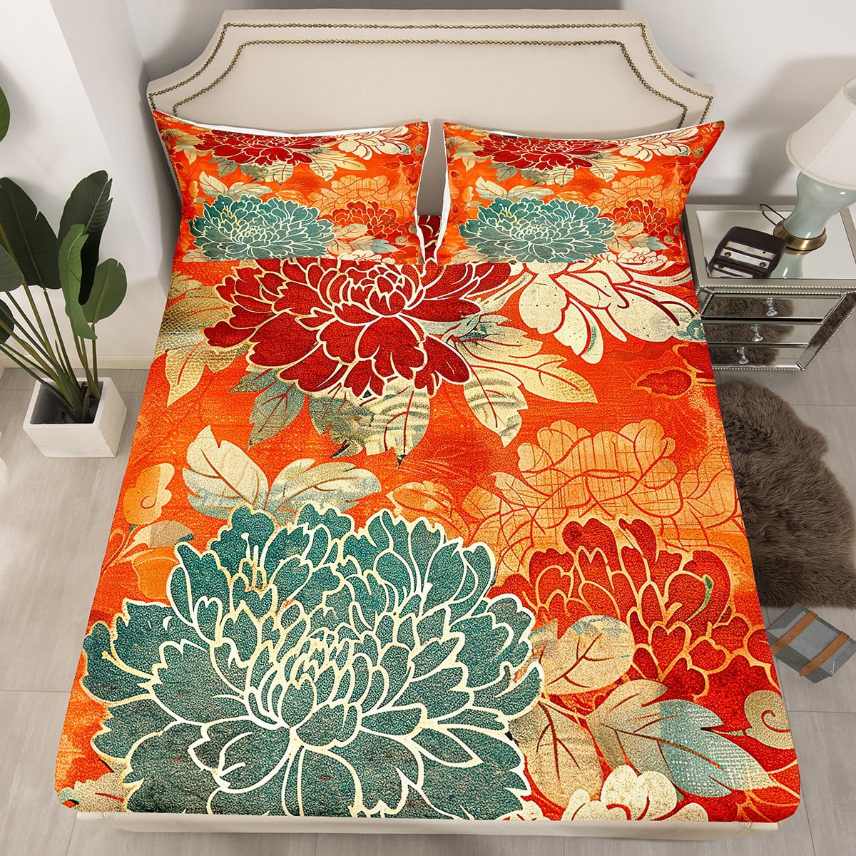 YST Hippie Flower Full Size Fitted Sheet,Funky Groovy Flowers Bed ...