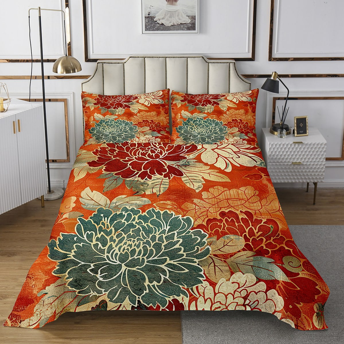 Erosebridal Hippie Flower Queen Size Bedspread Set,Funky Groovy Flowers ...