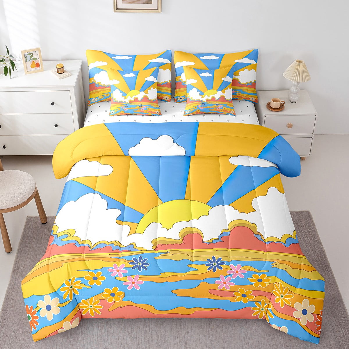 Hippie Comforter Set Queen Bed in A Bag Groovy Bedding Set for Adult ...