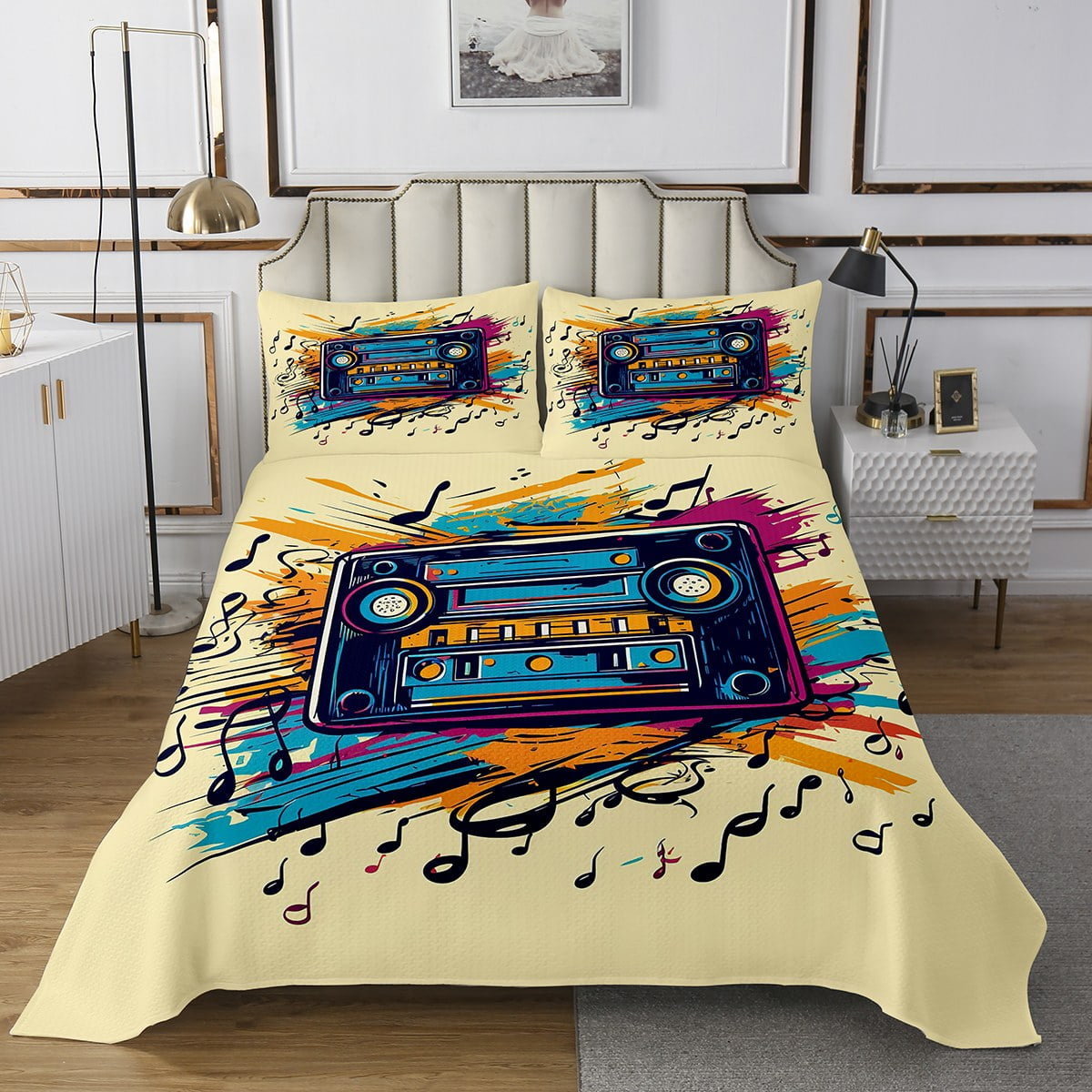 Hippie Graffiti Bedspread Set Twin Size,Hip Hop Music Theme Decorative ...