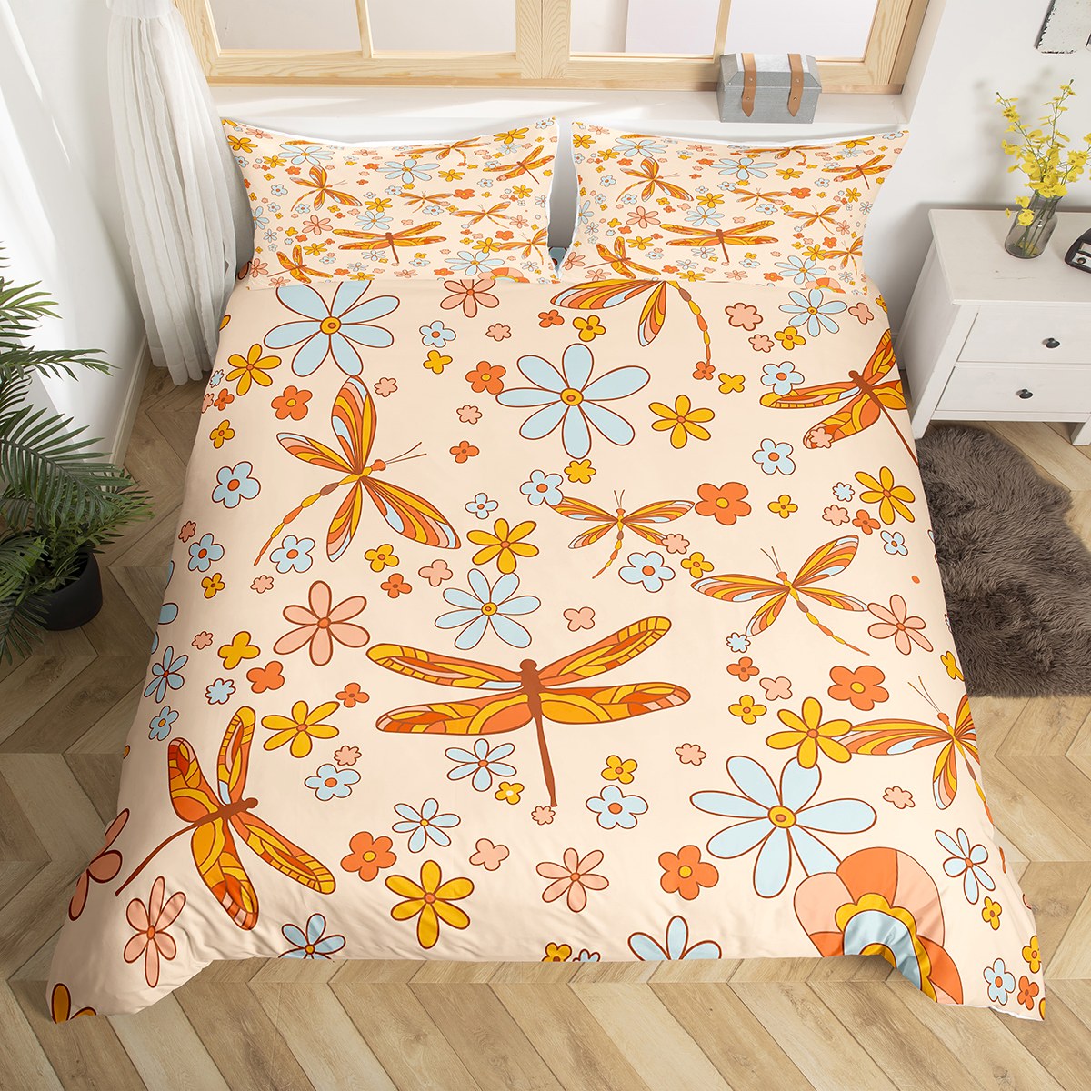 Erosebridal Hippie Groovy Dragonfly Comforter Cover Queen Retro 70S 60S ...