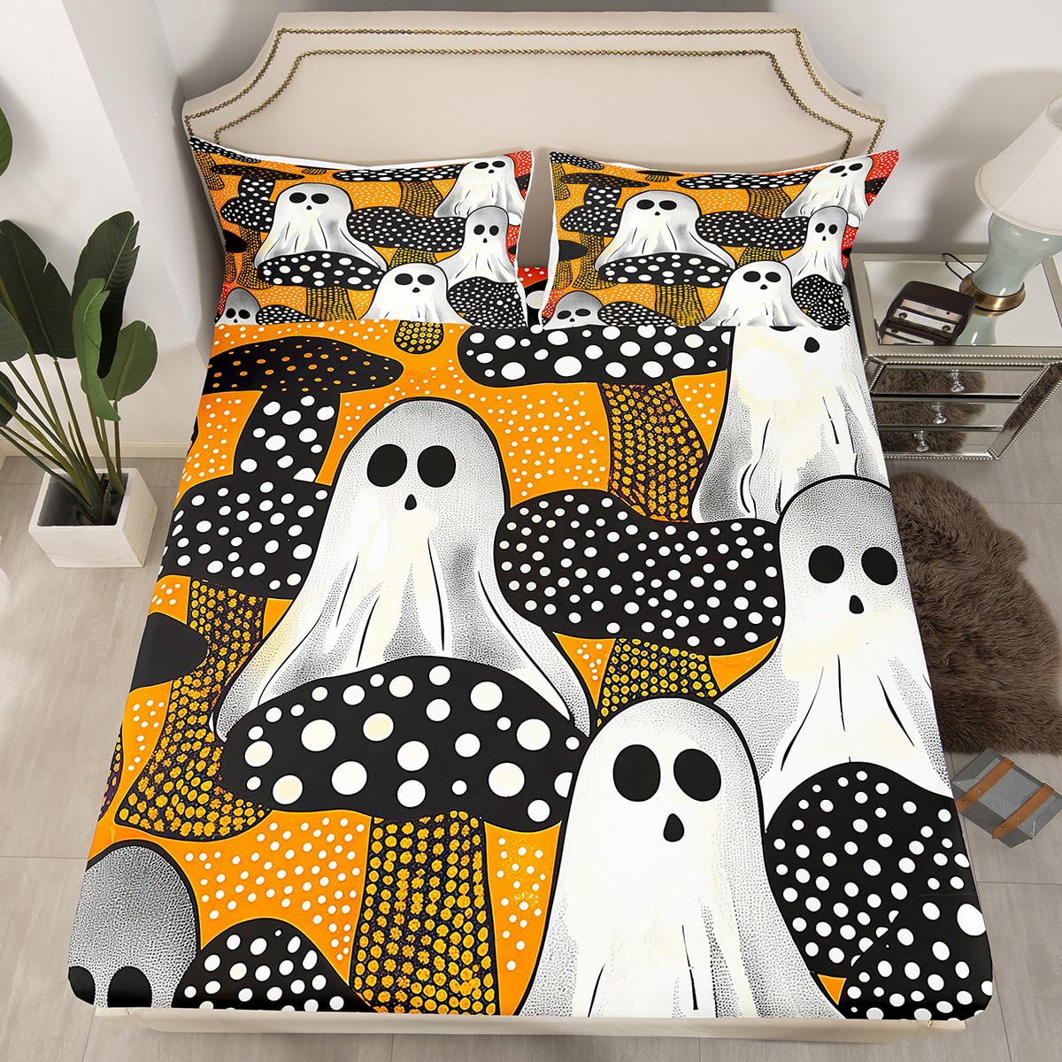 Hippie Halloween Full Bed Sheets Gothic Spooky Ghost Fitted Sheet ...