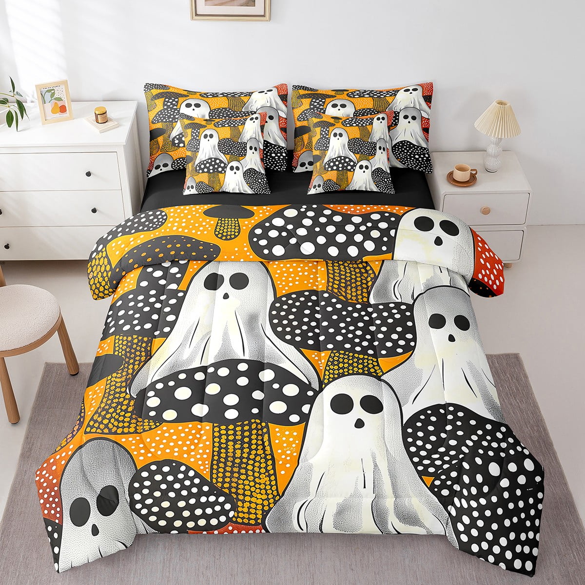 Hippie Halloween King Bedding Set Gothic Spooky Ghost Comforter Set 7 ...