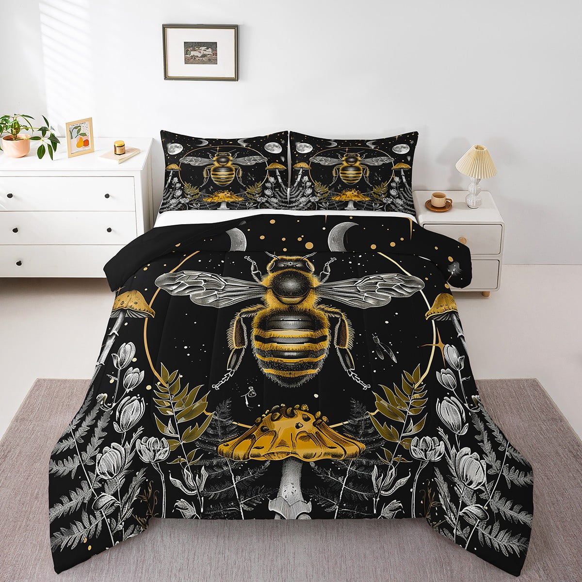 YST Hippie Honey Bee Queen Comforter Set Boho Wildlife Bedding Set ...