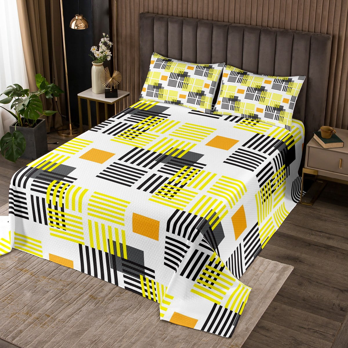 Erosebridal Hippie Minimalist Bedspread King Size Yellow Black Orange ...