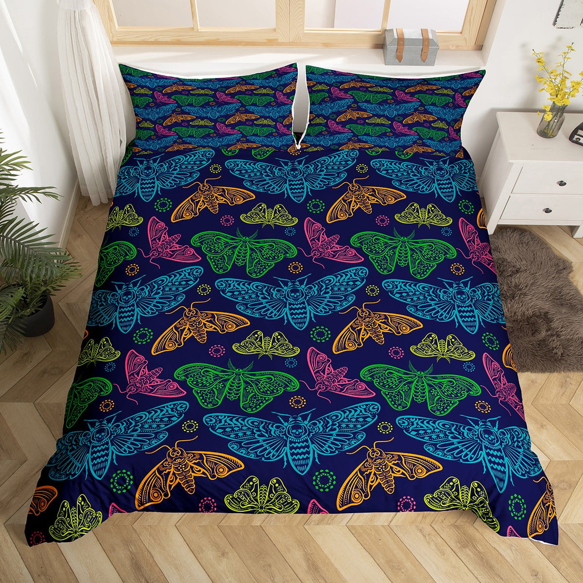 YST Hippie Moth Bedding Sets Twin Boho Butterfly Comforter Cover, Neon ...