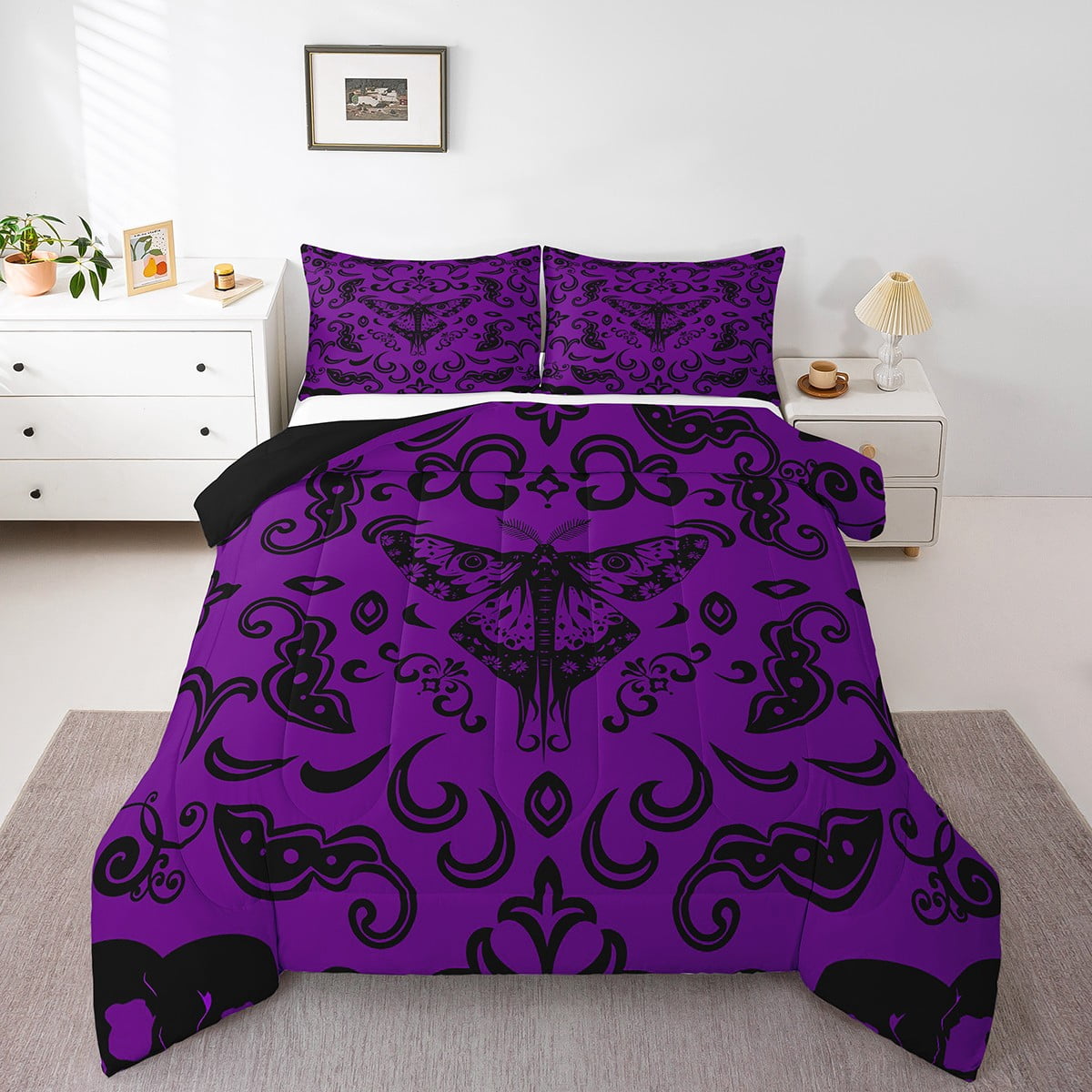 YST Hippie Moth Gothic Bedding Comforter Sets Queen Retro Baroque ...