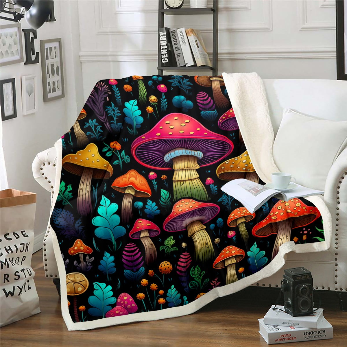 YST Hippie Mushroom Blanket Wild Fungus Fleece Blanket Queen,Rainbow Plant Throw Blanket ...