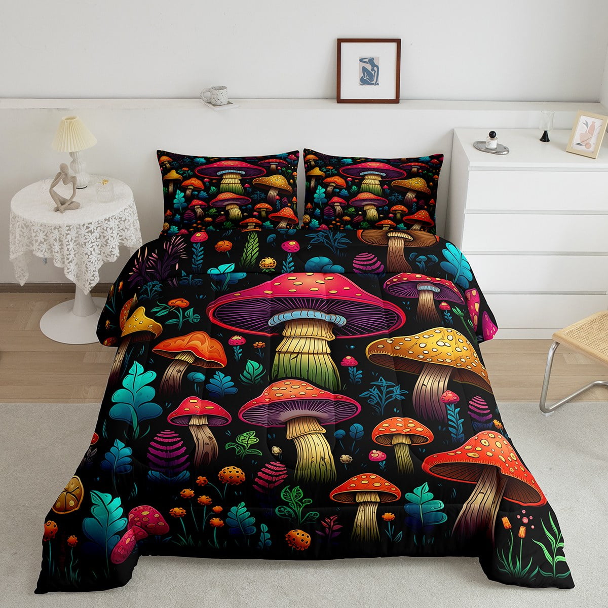 YST Hippie Mushroom Comforter Set Full Wild Fungus Bedding Sets,Rainbow Plant Duvet Insert ...