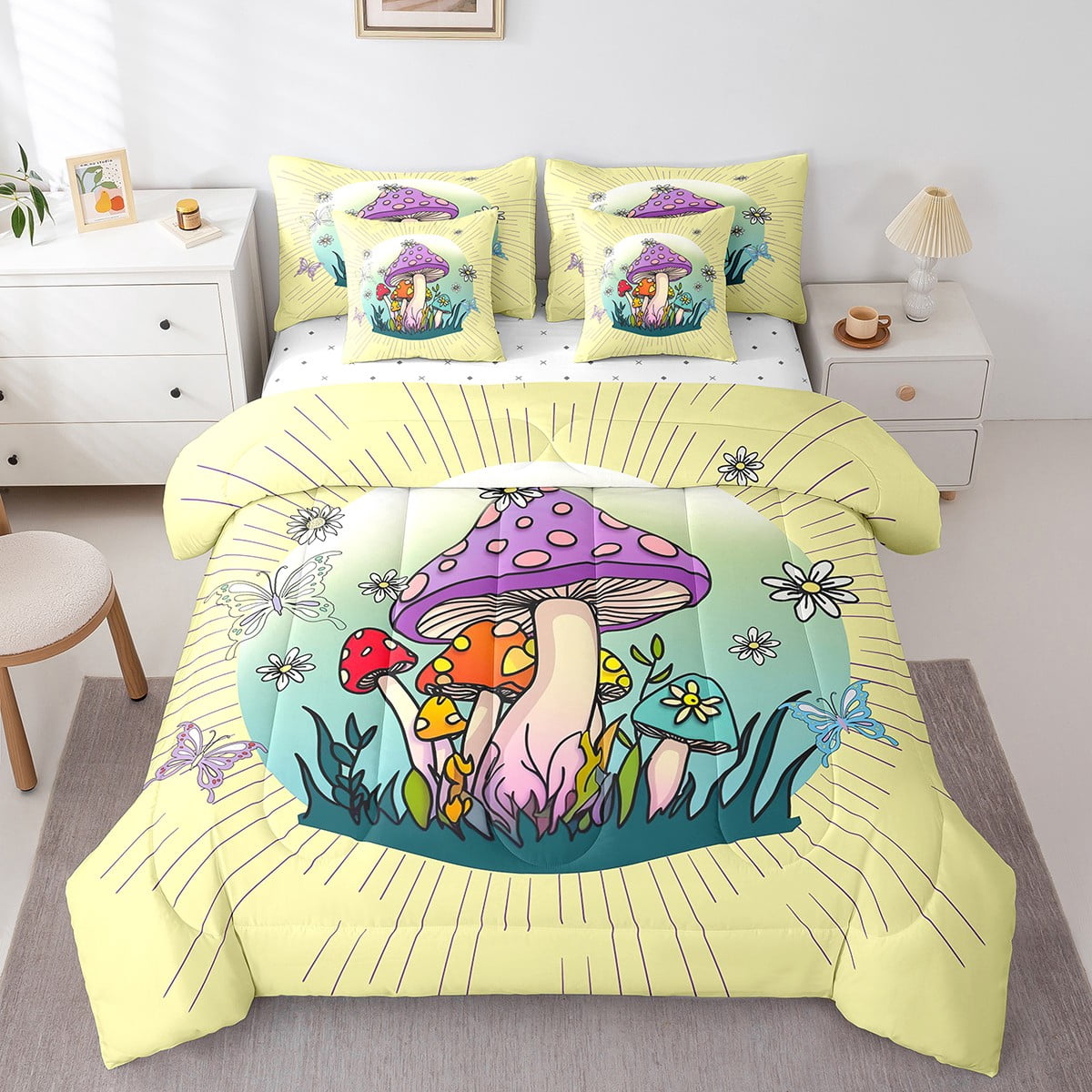 Erosebridal Hippie Mushroom Queen Comforter Set 7-Piece Botanical ...