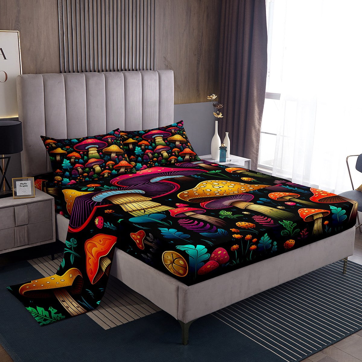 Erosebridal Hippie Mushroom Queen Sheet Set Wild Fungus Bed Sheets Set ...