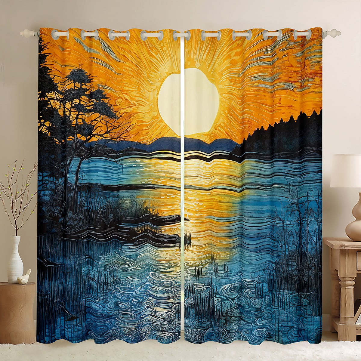 YST Hippie Sun Curtains 42x63 inch,Japan Style Lake Tree Blackout ...