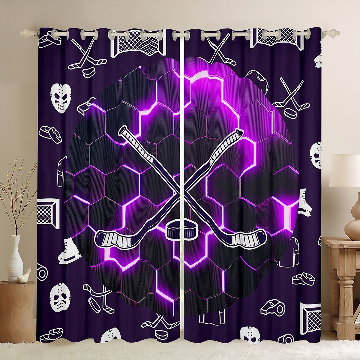 Erosebridal Hockey 42"Wx90"L Curtains & Drapes Women Bedroom,Purple ...