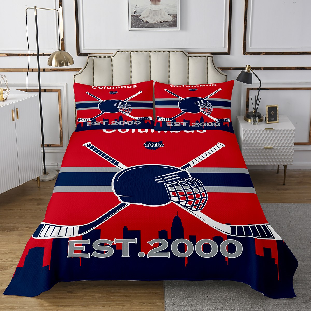 Erosebridal Hockey Coverlet Set Queen,Sports Quilt Set,Ice Hockey ...