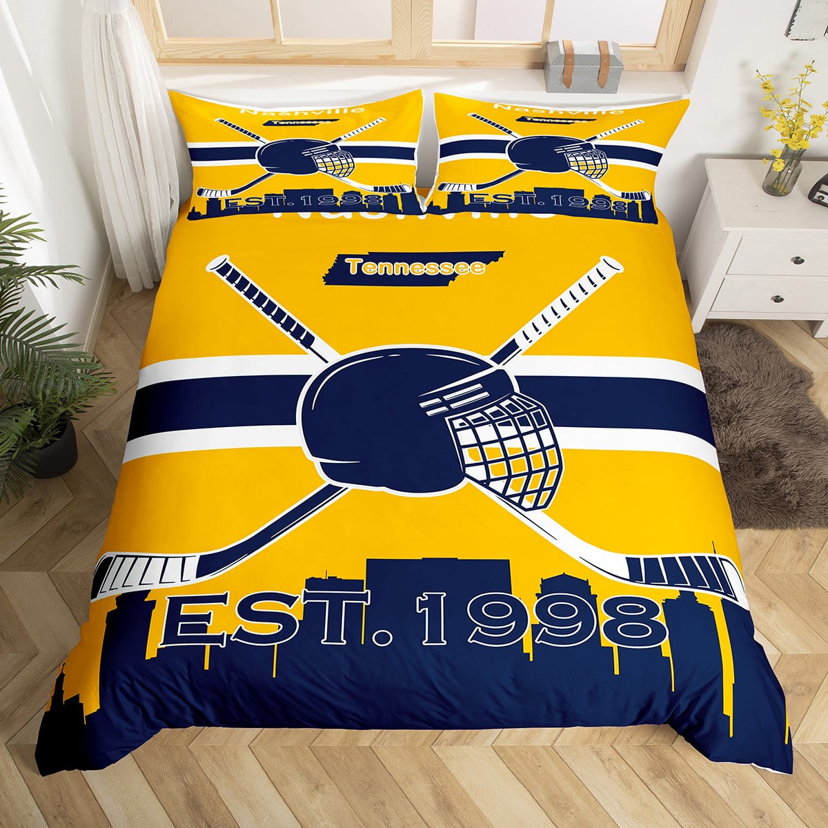 Hockey Duvet Cover Twin Size Ice Hockey Bedding Set Comforter Cover for ...