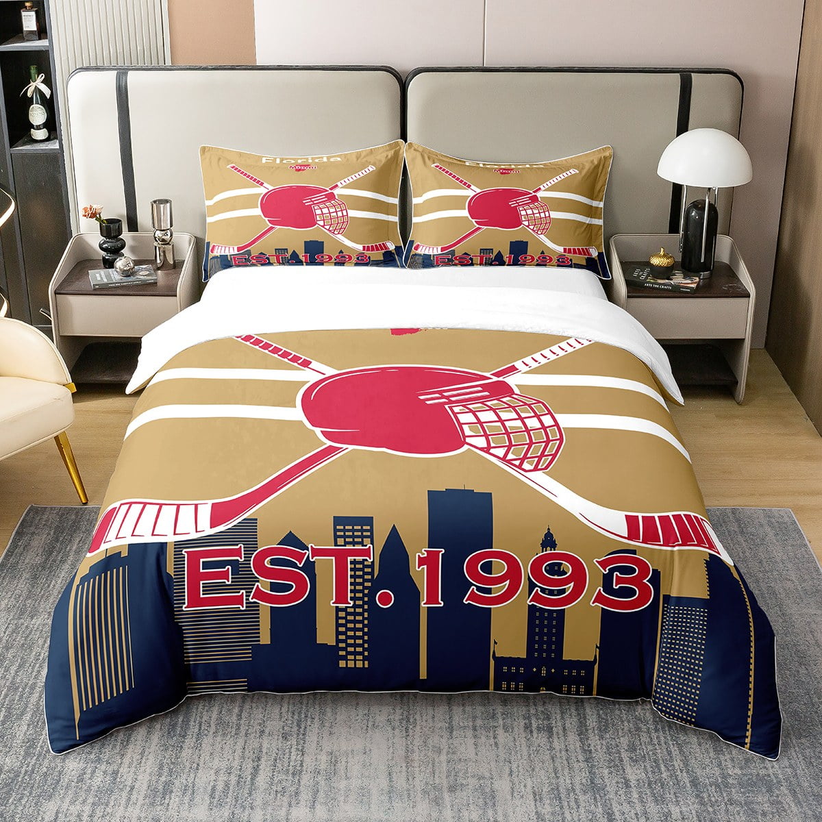 Erosebridal Hockey Lovers 100% Organic Cotton Duvet Cover Queen,Ice ...