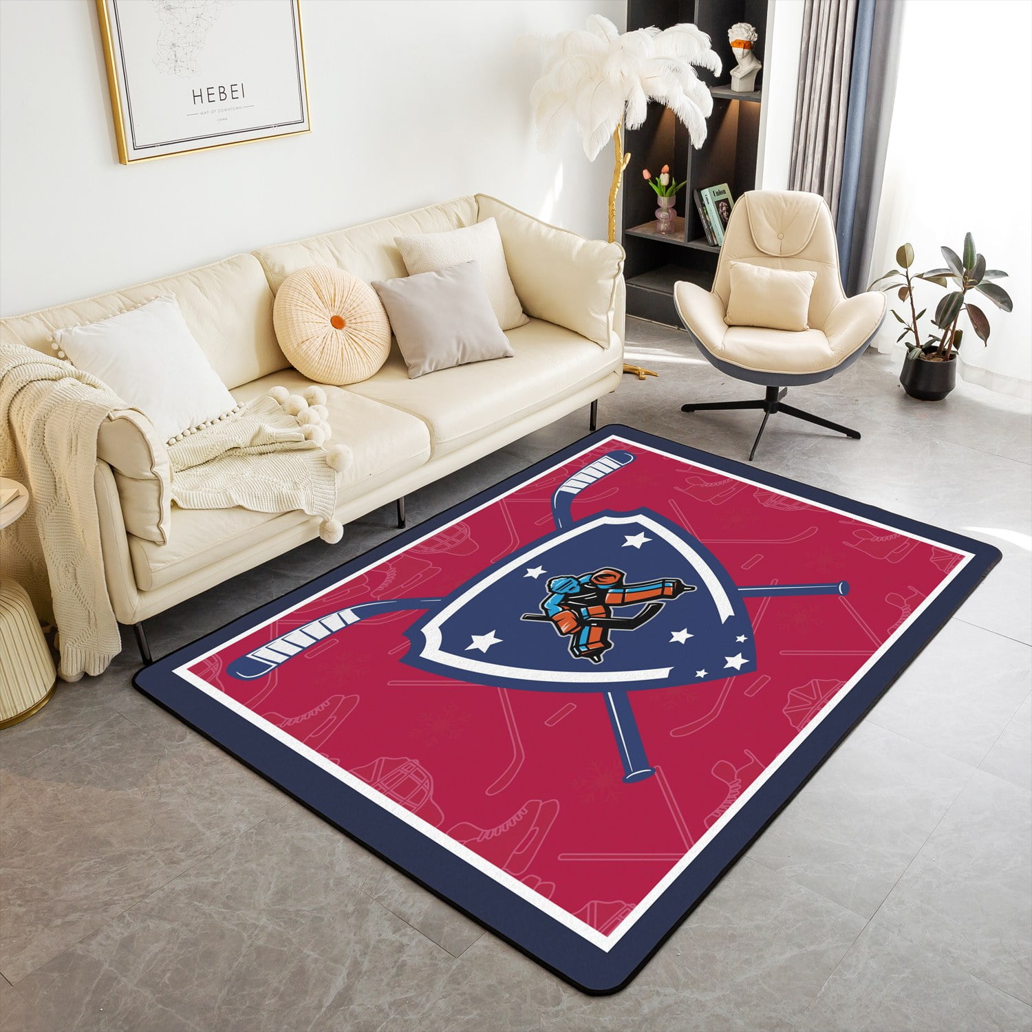 Erosebridal Hockey Player Area Rug Ice Hockey Carpet 3x5 for Bedside ...