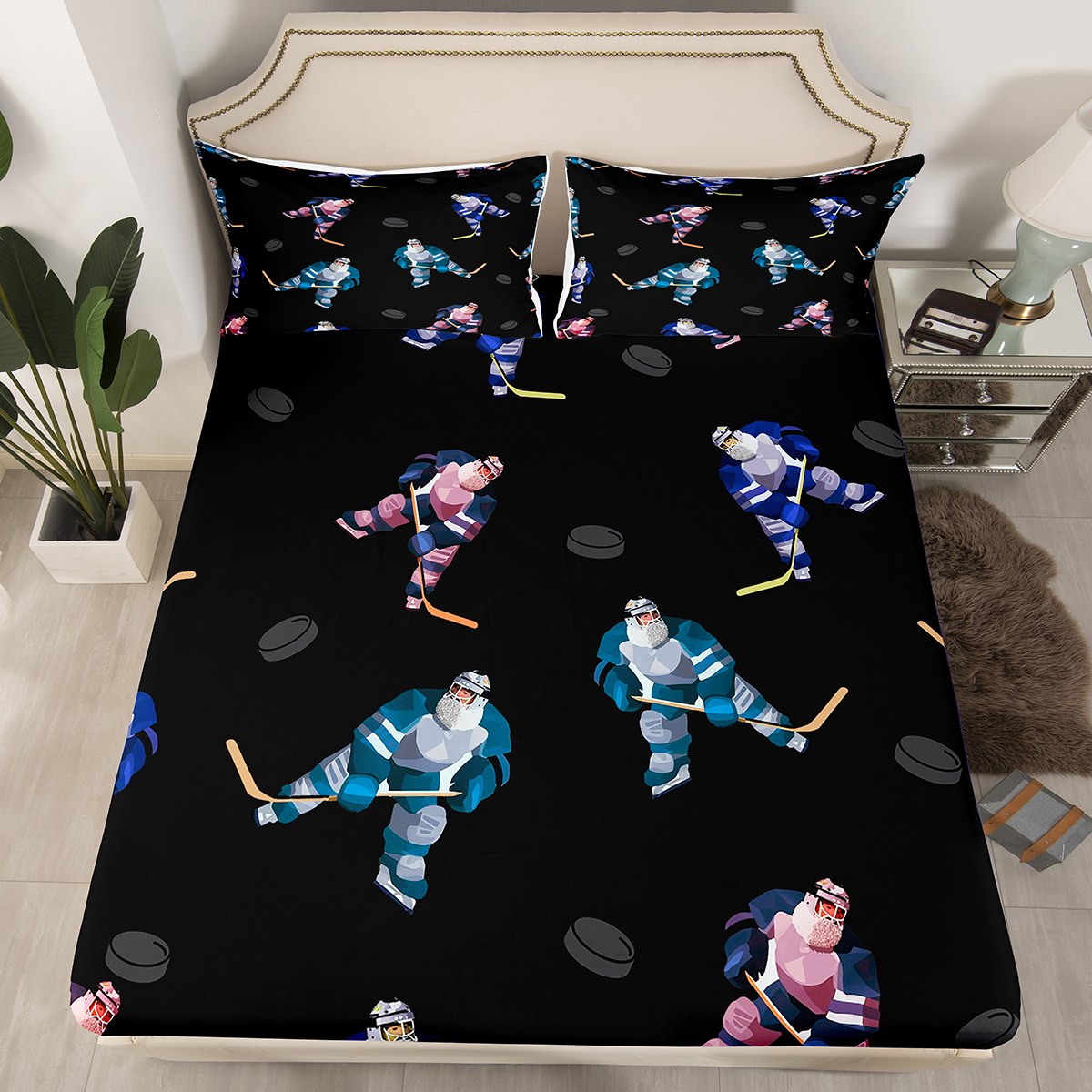 Erosebridal Hockey Player Fitted Sheet,Ice Hockey Bed Sheets Full ...