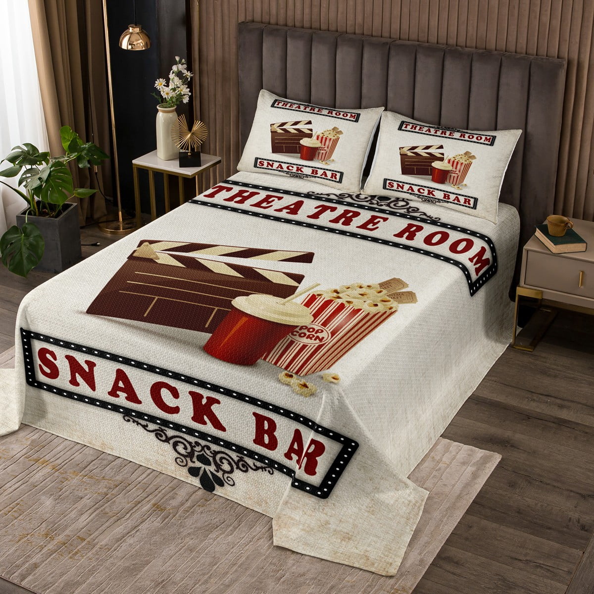 YST Home Theater Decor Quilt Set Vintage Cinema Style Bedspread, Movie ...