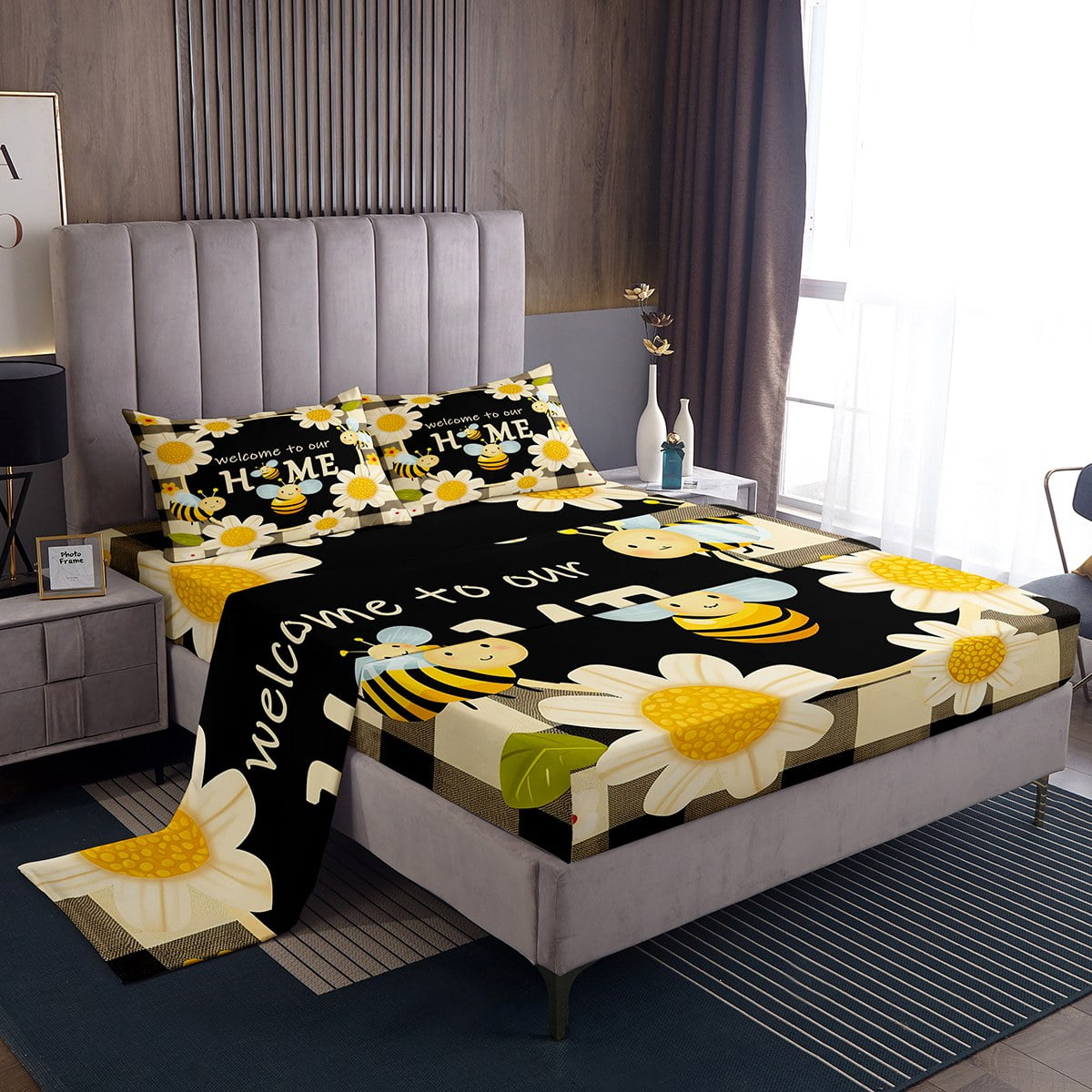 Erosebridal Honey Bee Full Bed Sheets Set,Spring Daisy Flowers Sheet ...