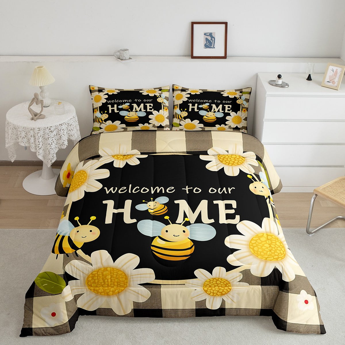 Erosebridal Honey Bee Full Comforter Set,Spring Daisy Flowers Bedding ...