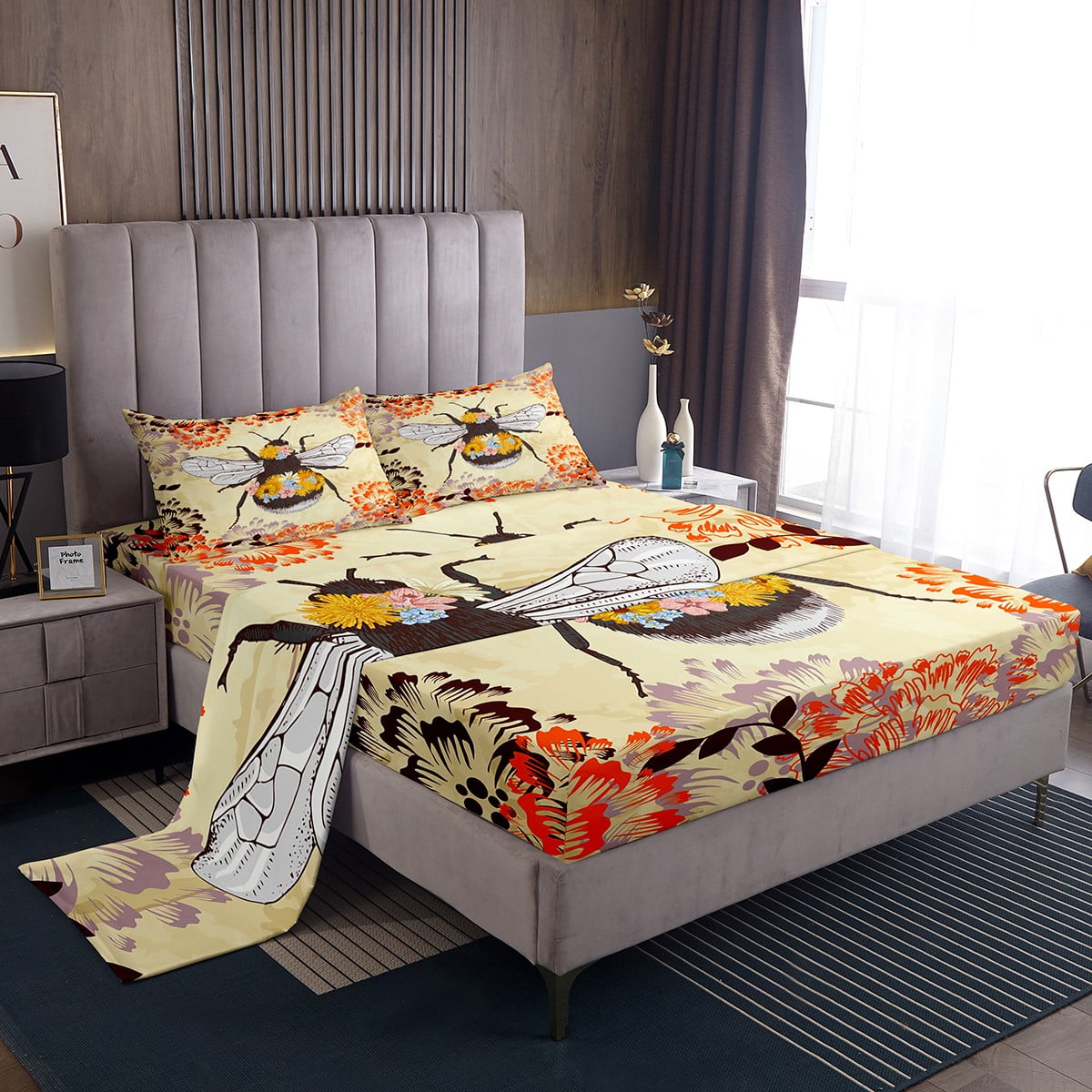 Erosebridal Honeybee Bed Set Girly Floral Bed Sheets Set Women ...