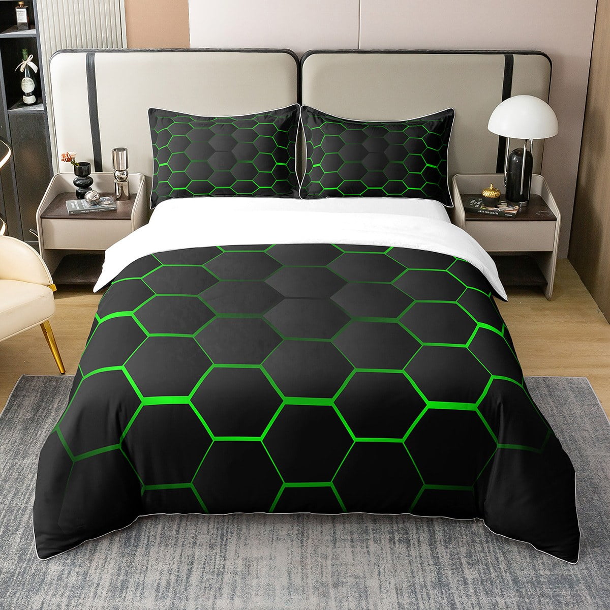 Erosebridal Honeycomb 100% Natural Cotton Duvet Cover Queen, Green ...