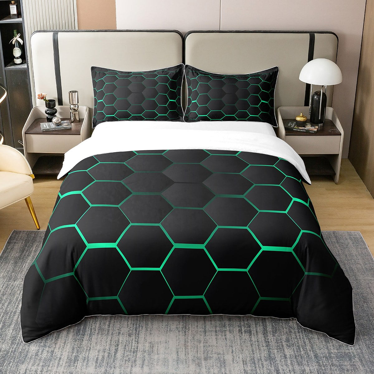 Erosebridal Honeycomb 100% Natural Cotton Duvet Cover Queen, Teal Black ...