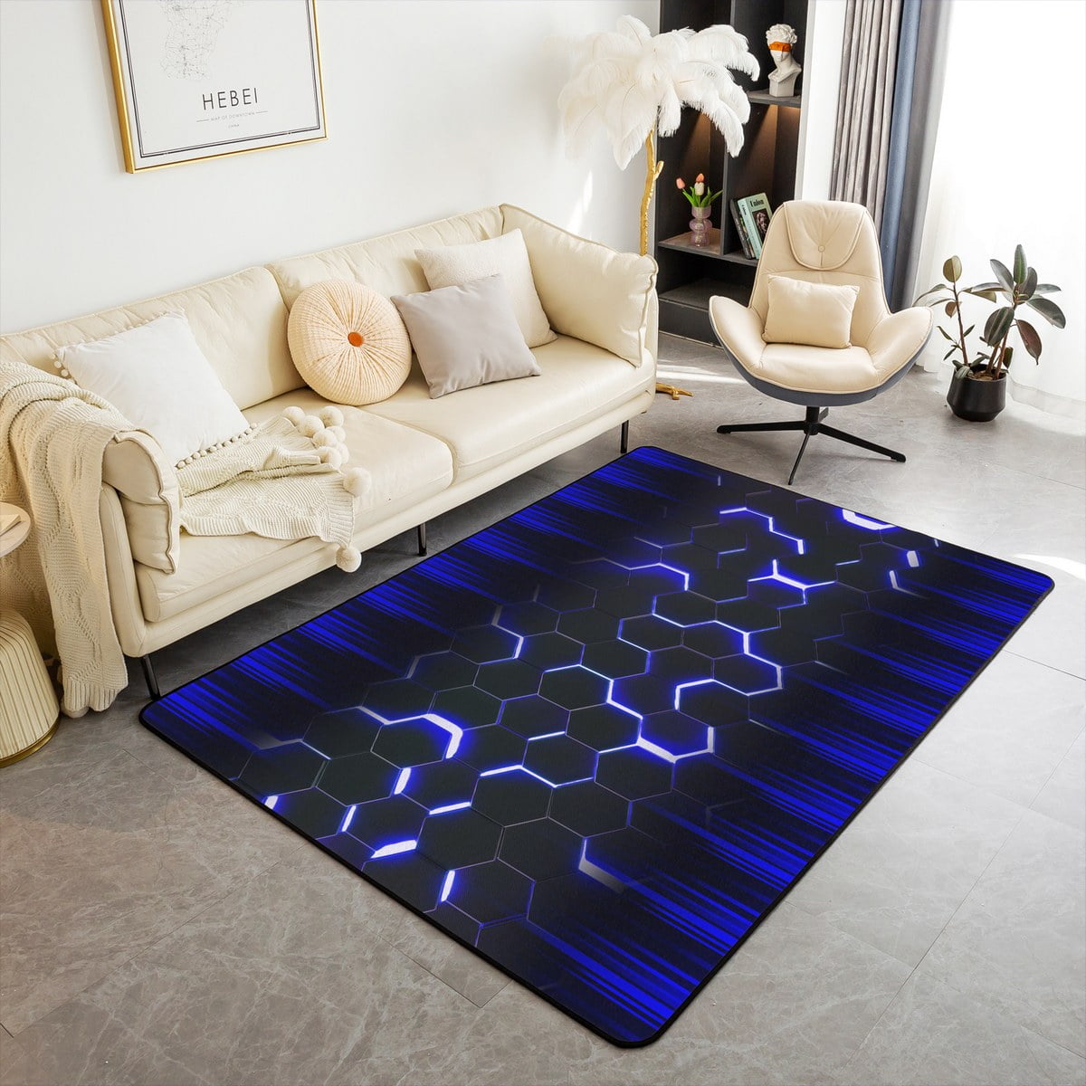 YST Honeycomb Area Rug 5x7 Neon Blue and Black Geometric Rug for Boys ...
