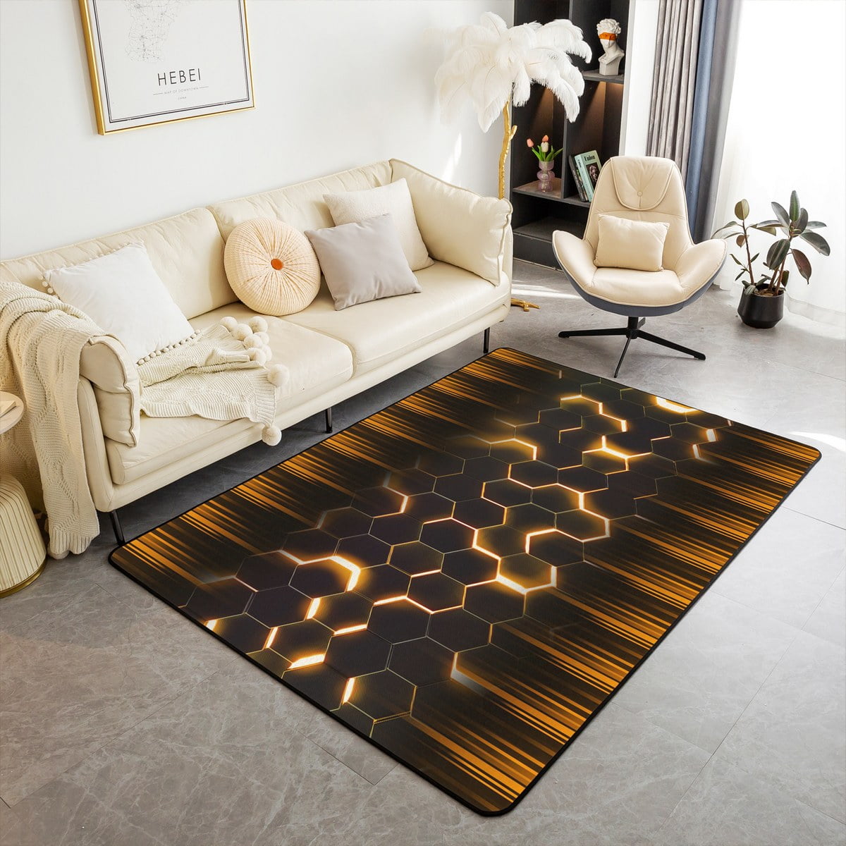 Erosebridal Honeycomb Area Rugs 3x5 Neon Orange and Black Geometric ...